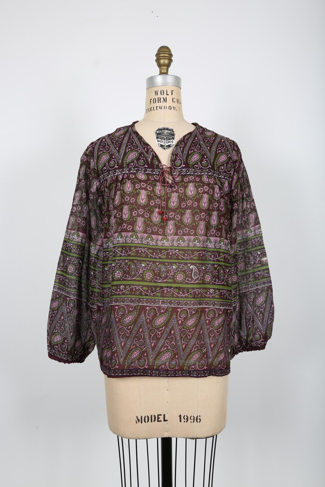 Vintage Indian Blouse Top Floral Block Print Sheer Cotton Boho Bohemian ...