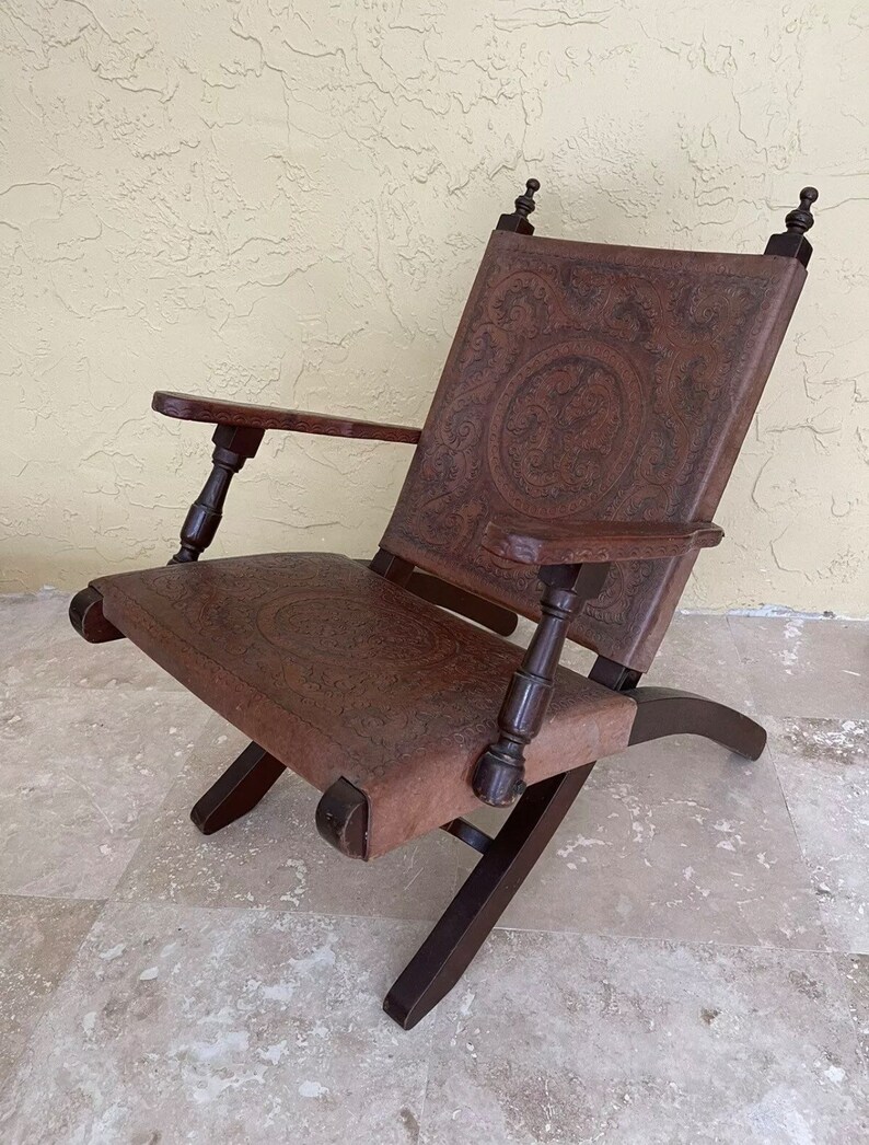 Vintage Chair Peruvian Chair Leather Hand Tooled Folding Aztec - Etsy