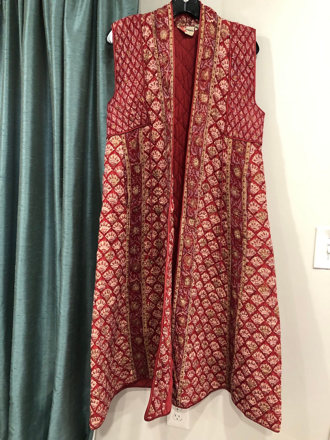 Vintage 70s PHOOL Indian Vest Duster Jacket Gold Overlay Boho Bohemian ...