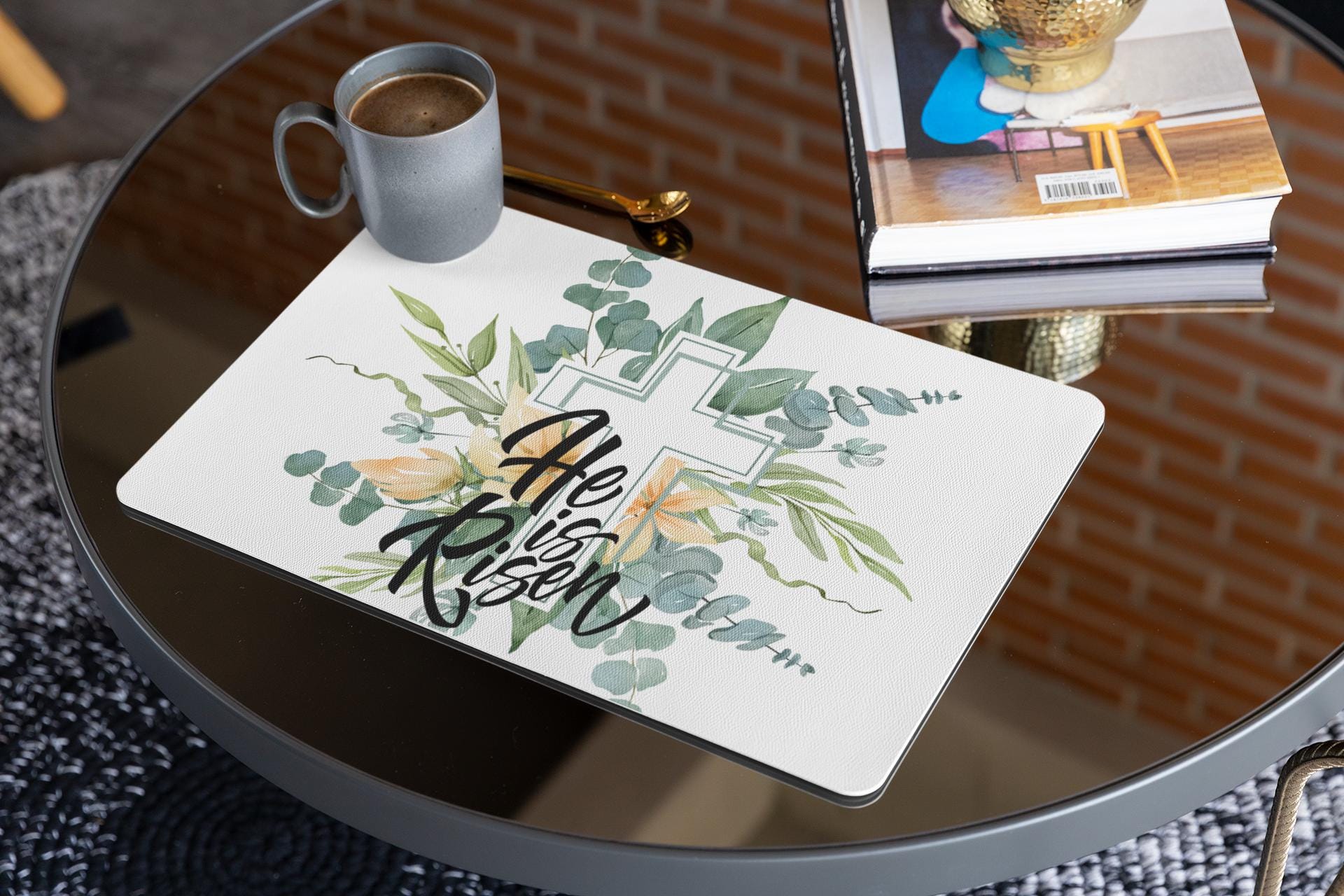 Christian Easter Decor, He is Risen Placemat, He is Risen Jesus Gifte ...