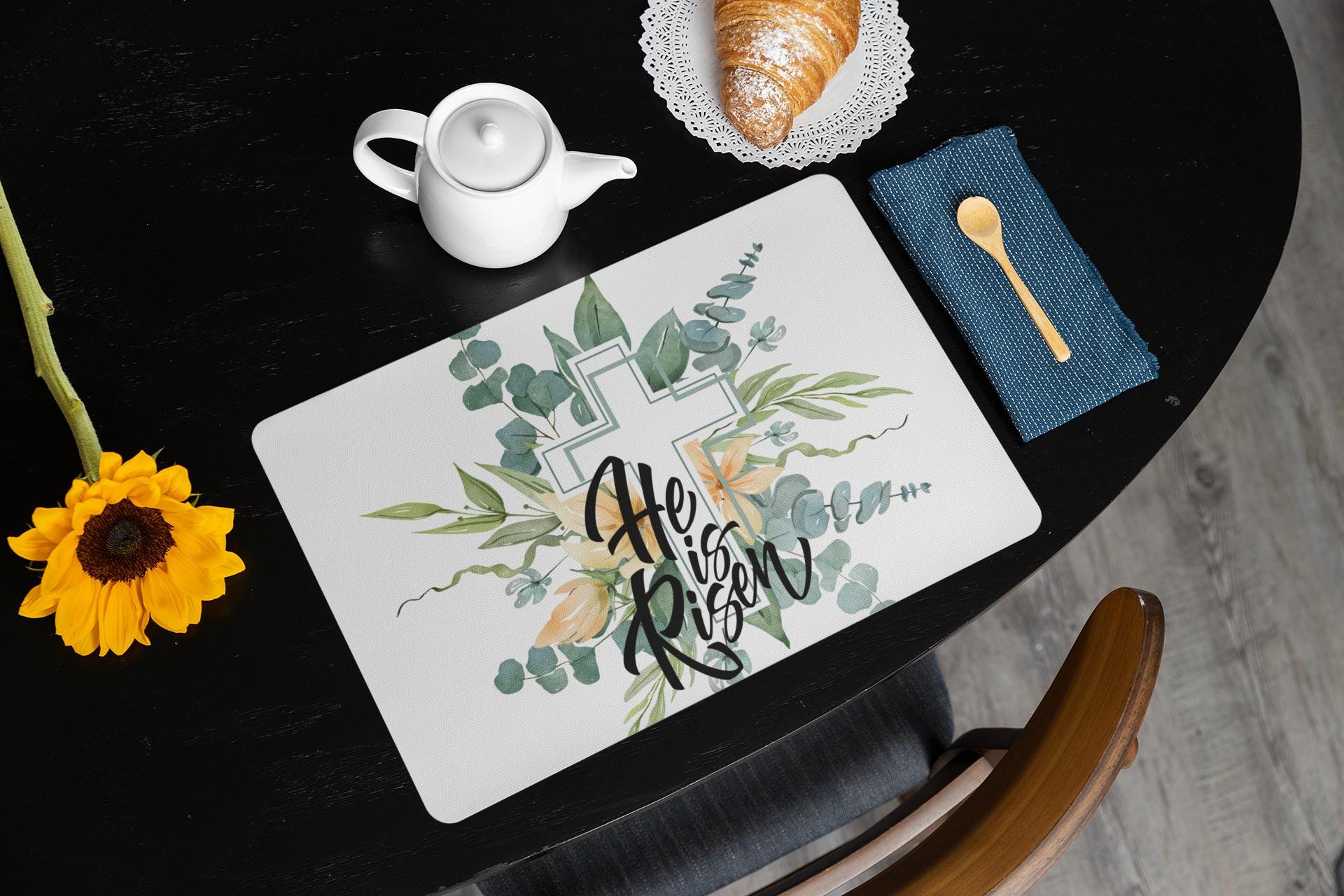 Christian Easter Decor, He is Risen Placemat, He is Risen Jesus Gifte ...