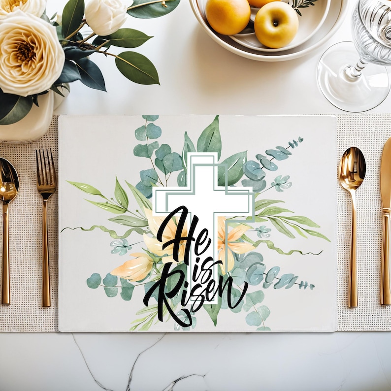 Christian Easter Decor, He is Risen Placemat, He is Risen Jesus Gifte ...