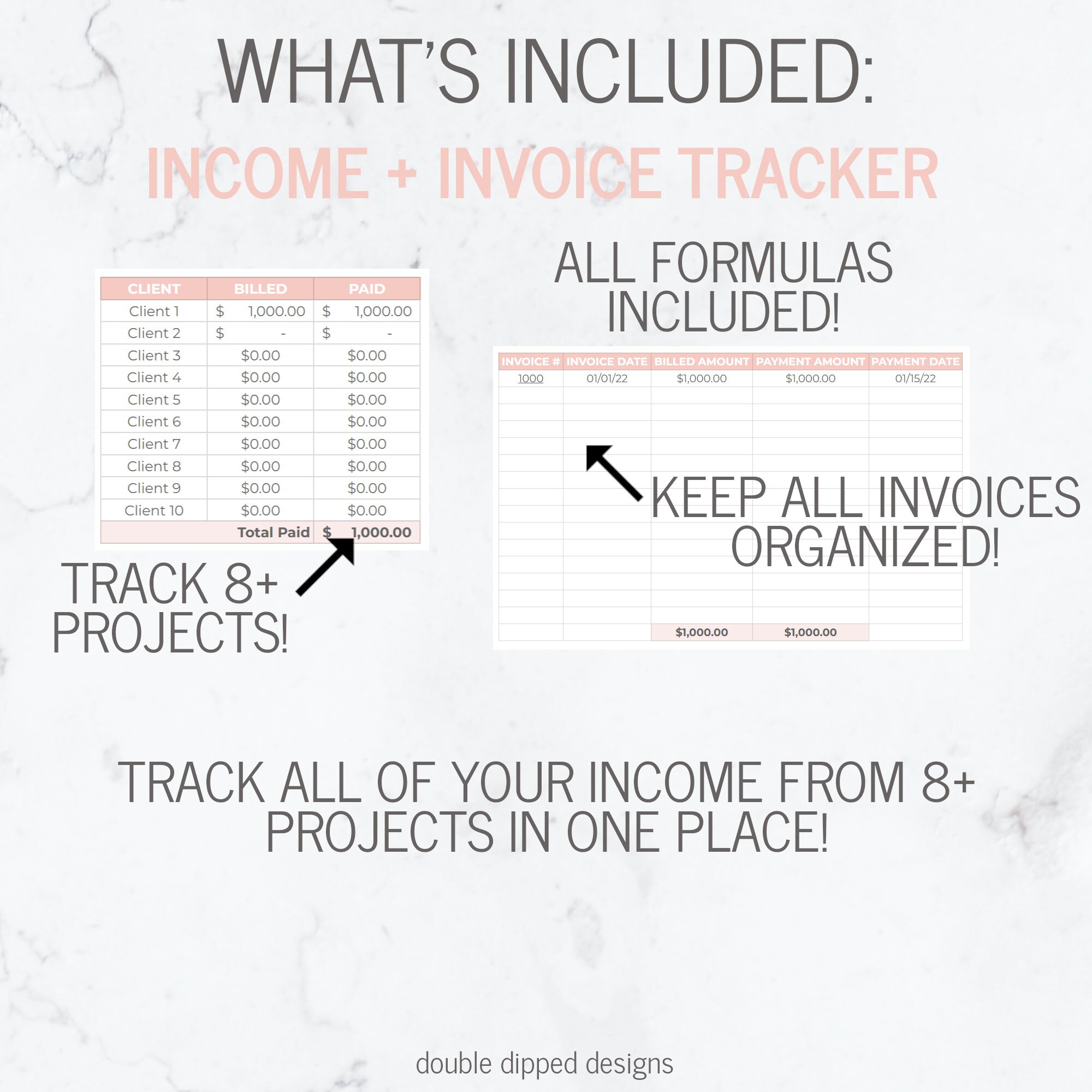 Freelance Income Spreadsheet Invoice Spreadsheet Tracker Project ...