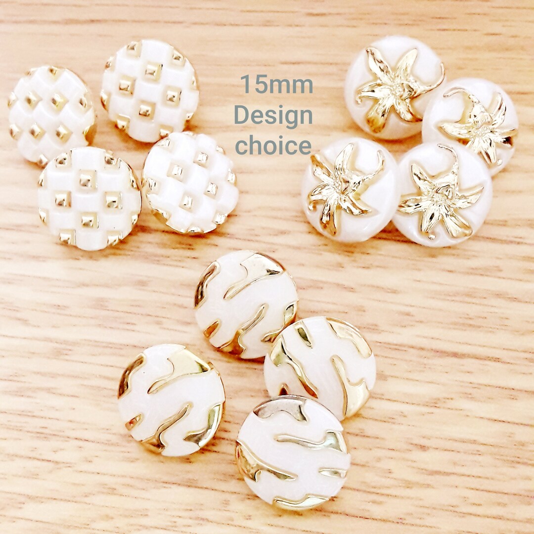 10 Vintage Gold White Buttons-design CHOICE 15 Mm Pearly Basket Weave ...