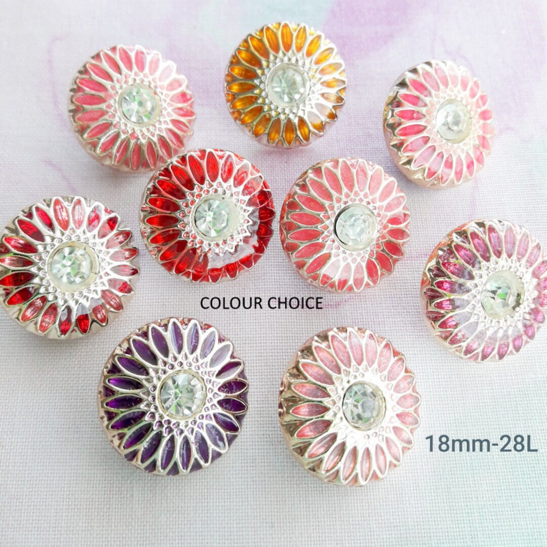 Daisy Flower Enameled Buttons-9 COLOURS CHOICE 18 Mm Silver With Color ...