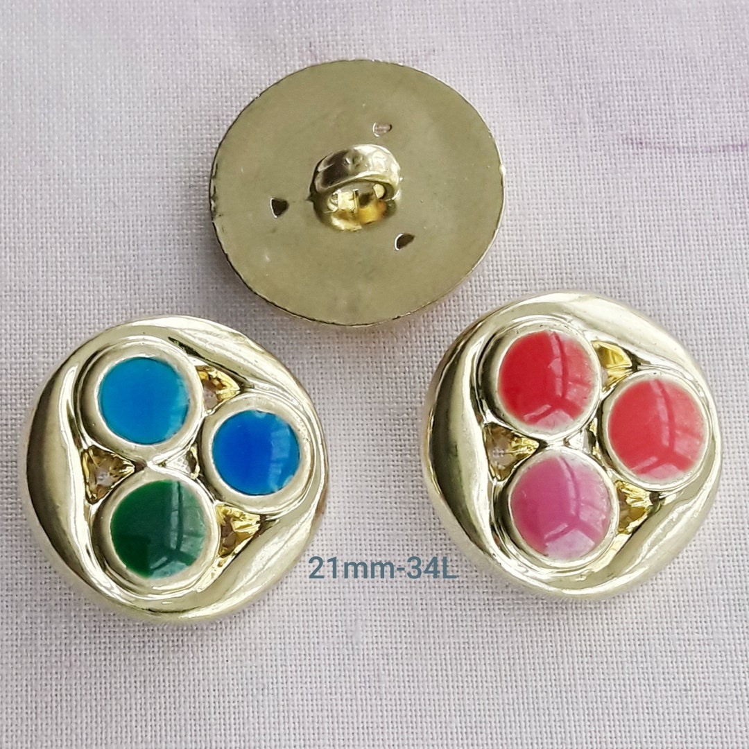Fancy Multi-coloured Buttons-21 Mm Gold Colour Rim Plastic Handcrafted ...