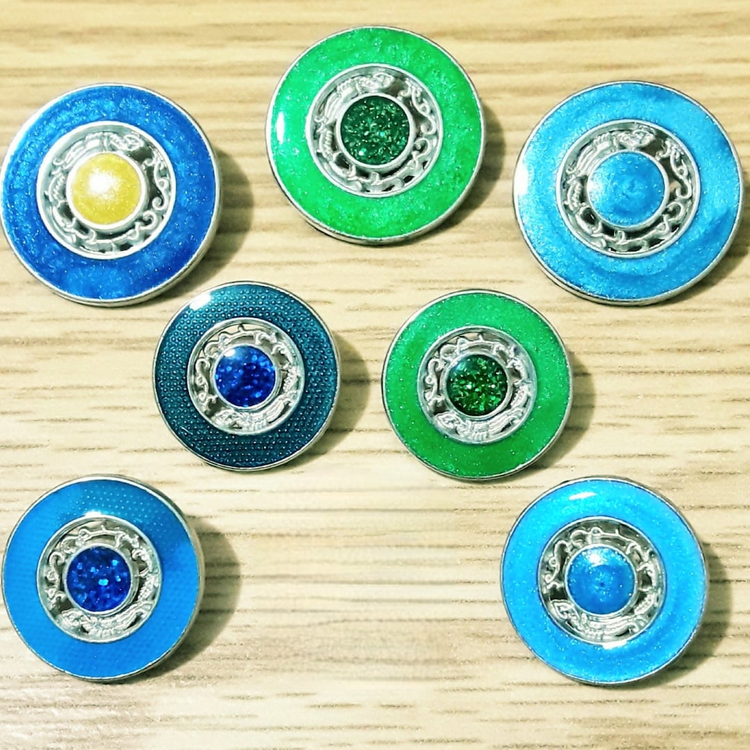 Metal Filigree Blue/green Buttons-6 COLOURS CHOICE 18/23 Mm SILVER ...