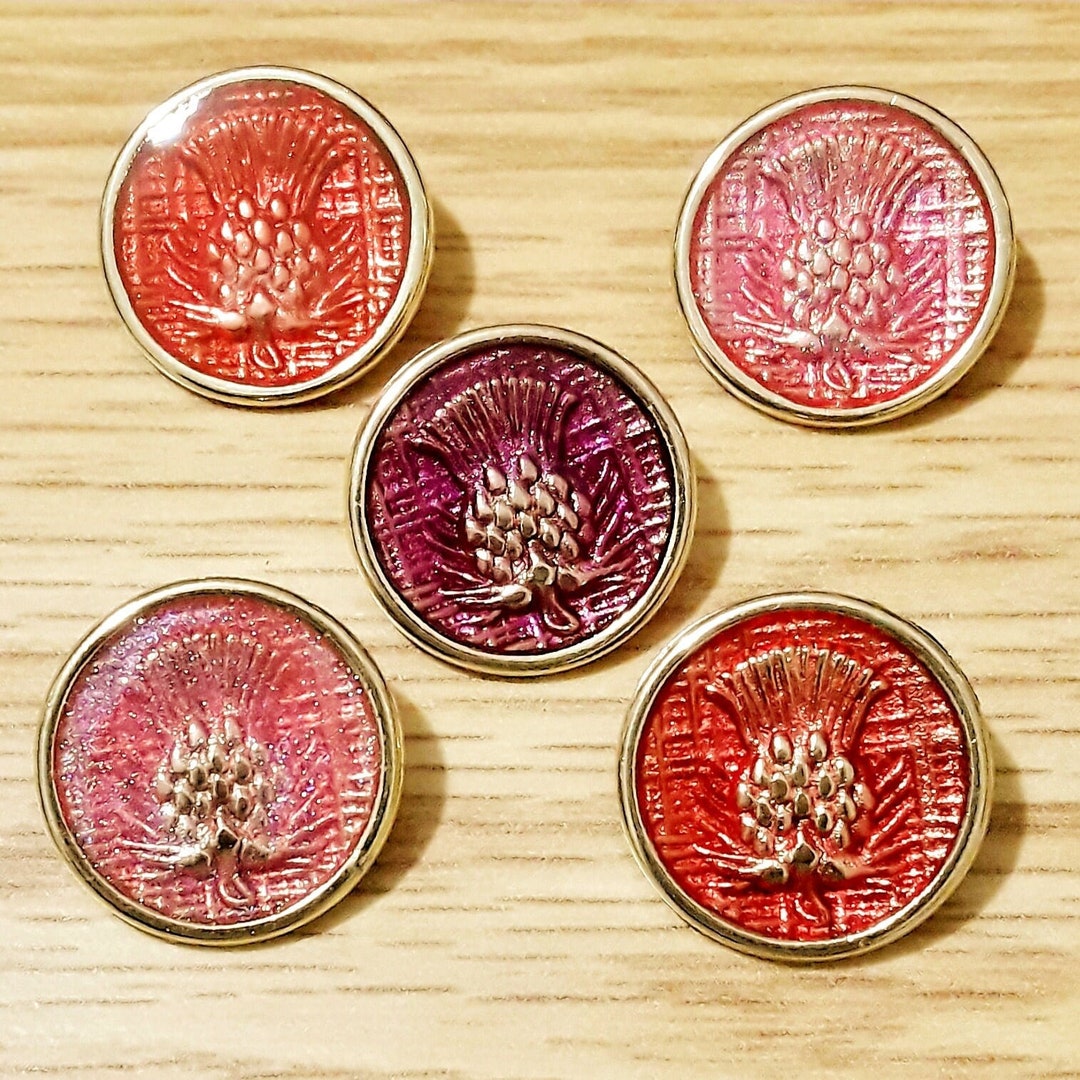Scottish Thistle Metal Glossy Buttons-19 Mm 5 COLOURS CHOICE Red, Pink ...