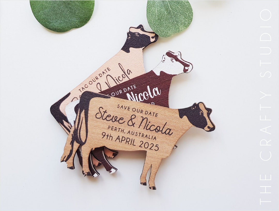 Cow Save the Date Magnets, Wooden Magnet Save the Date by Oxee, Dairy ...