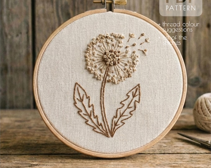 Dandelion Hand Embroidery PDF Printable Dandelion Head Hand Embroidery ...