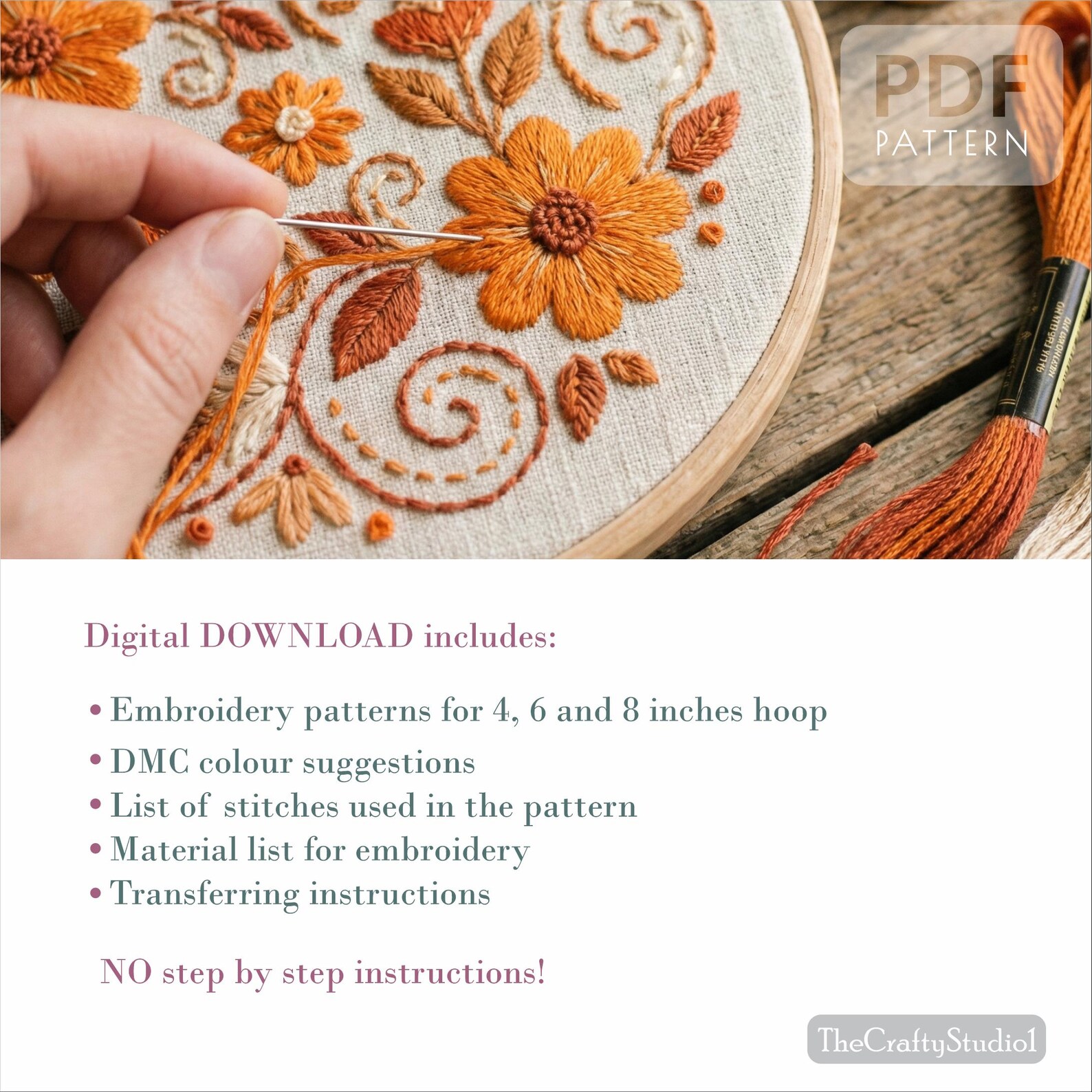 Hand Embroidery Orange Floral Pattern PDF | Floral Circle Embroidery ...