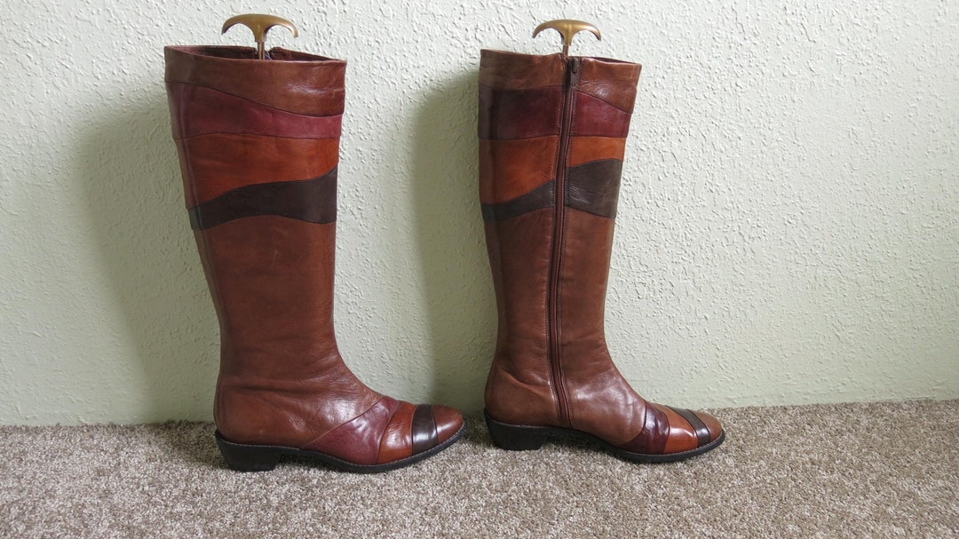 Arnold Churgin Sculptured Leather Multi Colored Boots Purple Lining ...