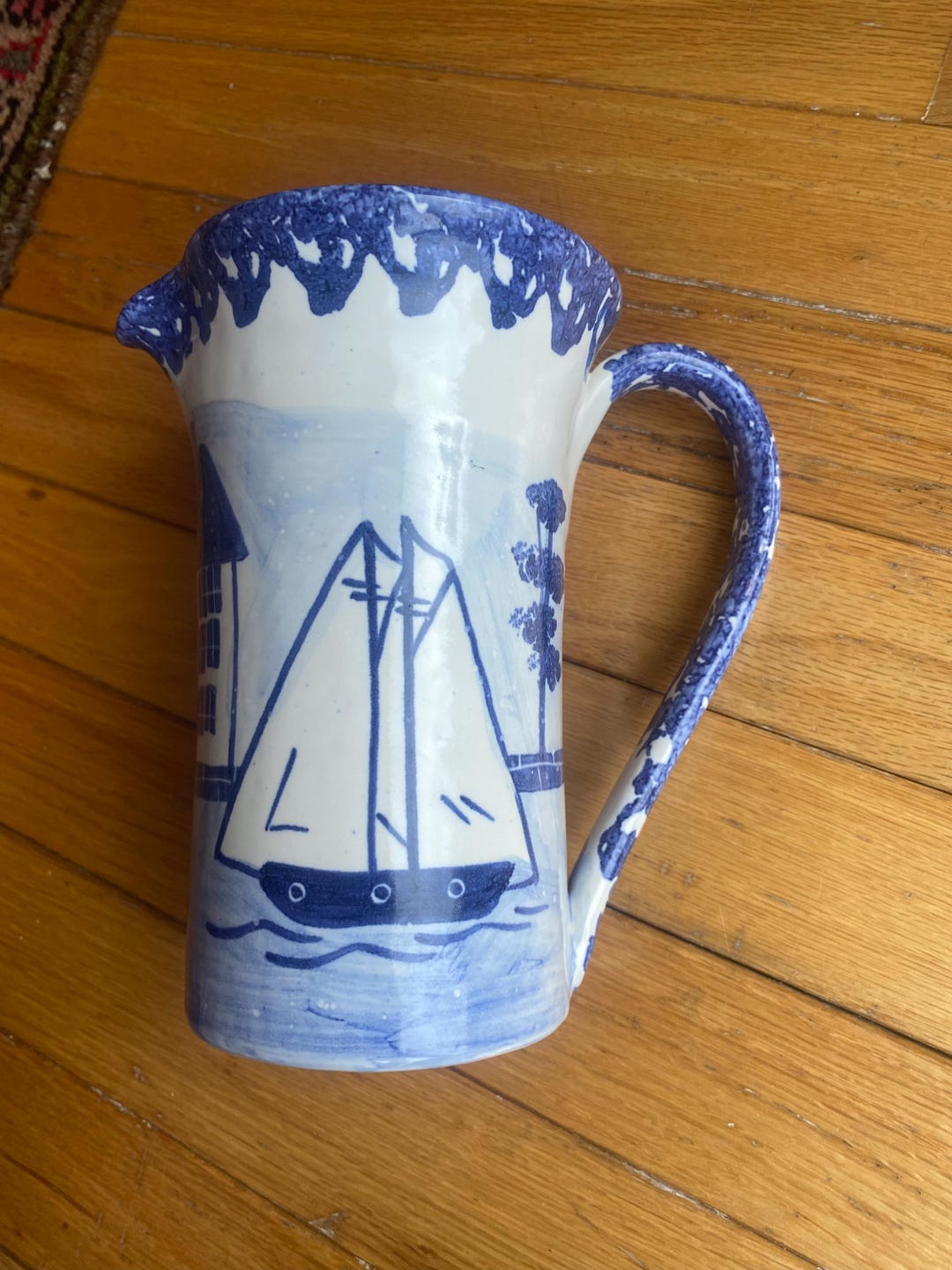 Vintage Shard Pottery Jug Rustic Nautical Sailboat Americana Maine - Etsy