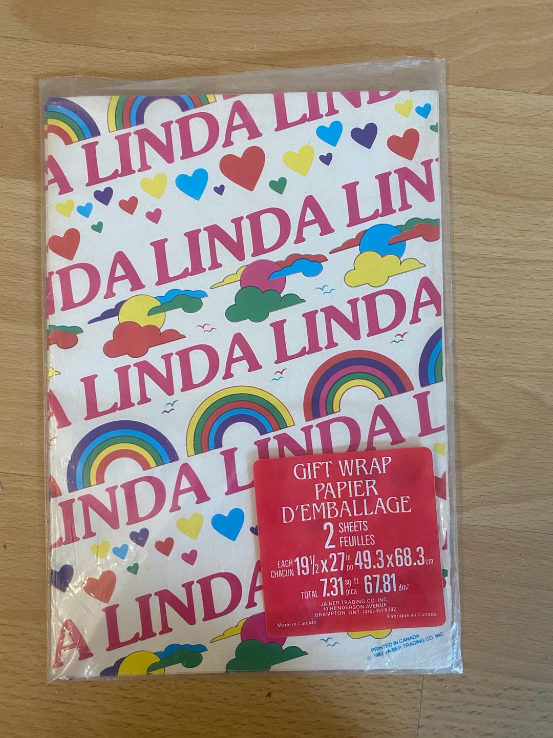Vintage Unused 1980s Linda Wrapping Paper Rainbows Clouds Name Hearts ...