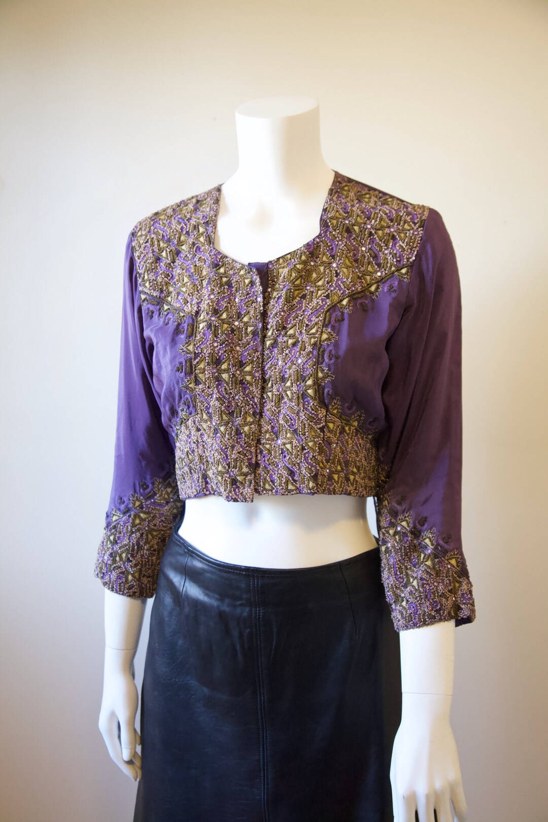 Vintage Purple Silk Middle Eastern Goldwork Embroidery Jacket With ...