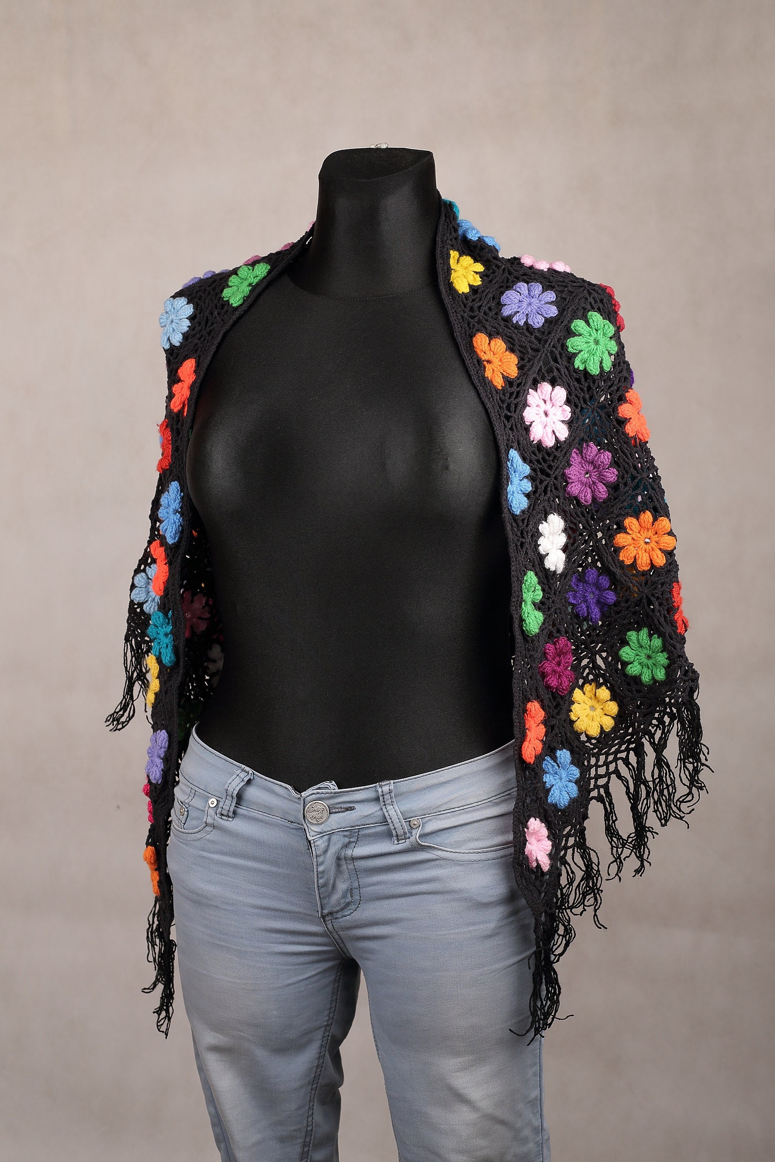 Crochet Wrap Shawl_ Floral Shawl_ Handmade Shawl for Autumn - Etsy