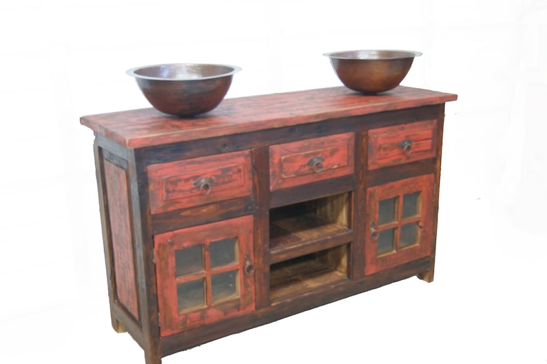 Red Wash Rustic Reclaimed Wood Bathroom Vanity With Storage - Etsy