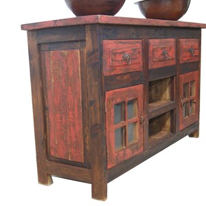 Red Wash Rustic Reclaimed Wood Bathroom Vanity With Storage Cabinet ...