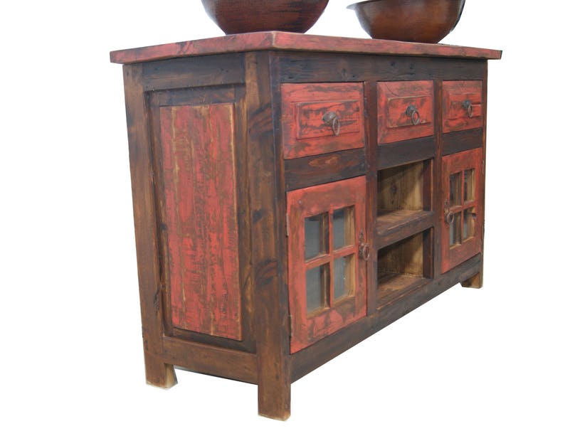 Red Wash Rustic Reclaimed Wood Bathroom Vanity With Storage - Etsy