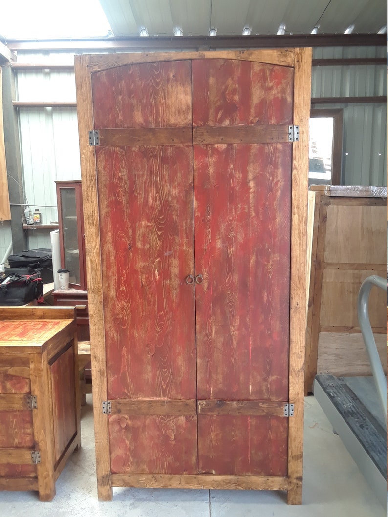 Red Wash Rustic Reclaimed Wood Vanity With Storage Two Copper | Etsy