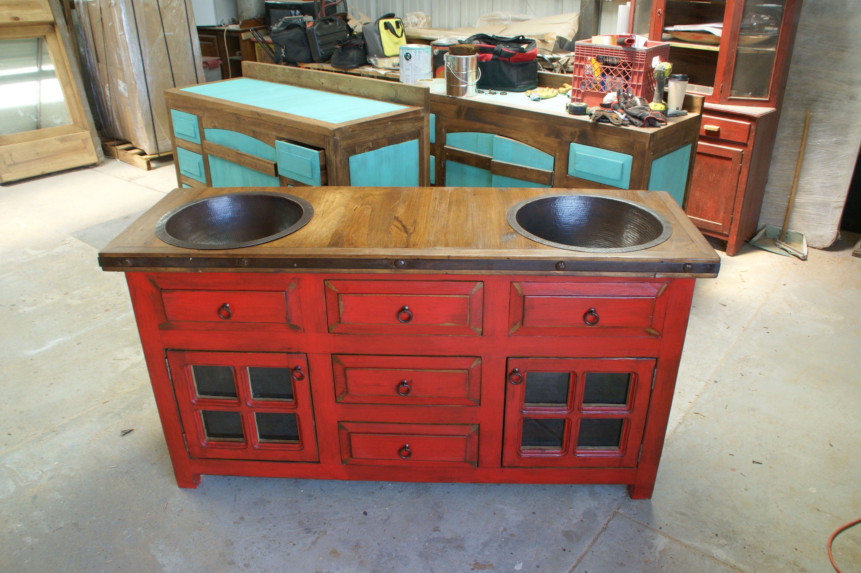 Rustic Red Washed Yugo Legs Bathroom Vanity | Etsy