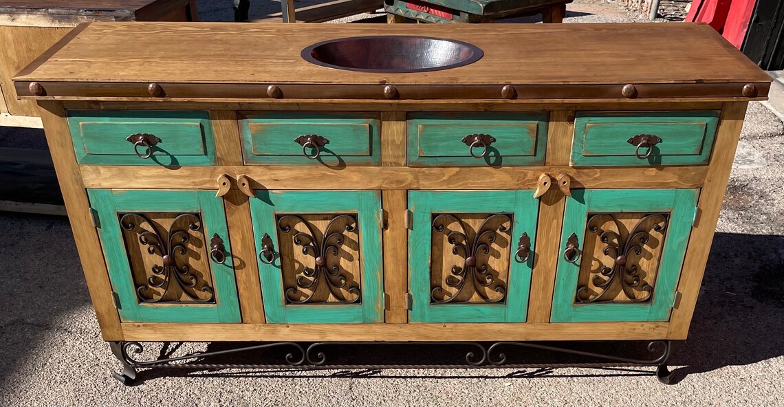 Turquoise Iron Base Vanity - Etsy