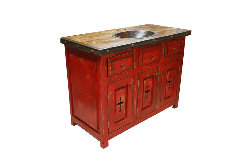 Red Wash Rustic Reclaimed Wood Vanity With Storage Copper - Etsy