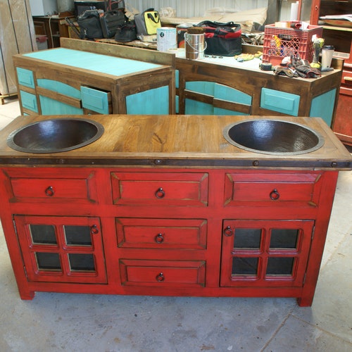 Rustic Red Washed Yugo Legs Bathroom Vanity - Etsy