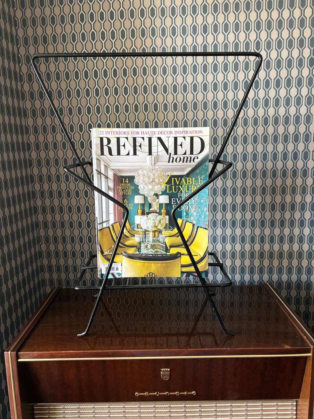 MCM Atomic Black Metal Magazine Stand Rack With Boomerang Features - Etsy