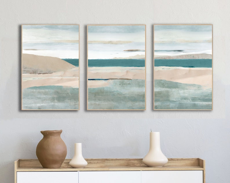 Coastal Wall Art Triptych / Abstract Seascape Set of 3 / Mint - Etsy