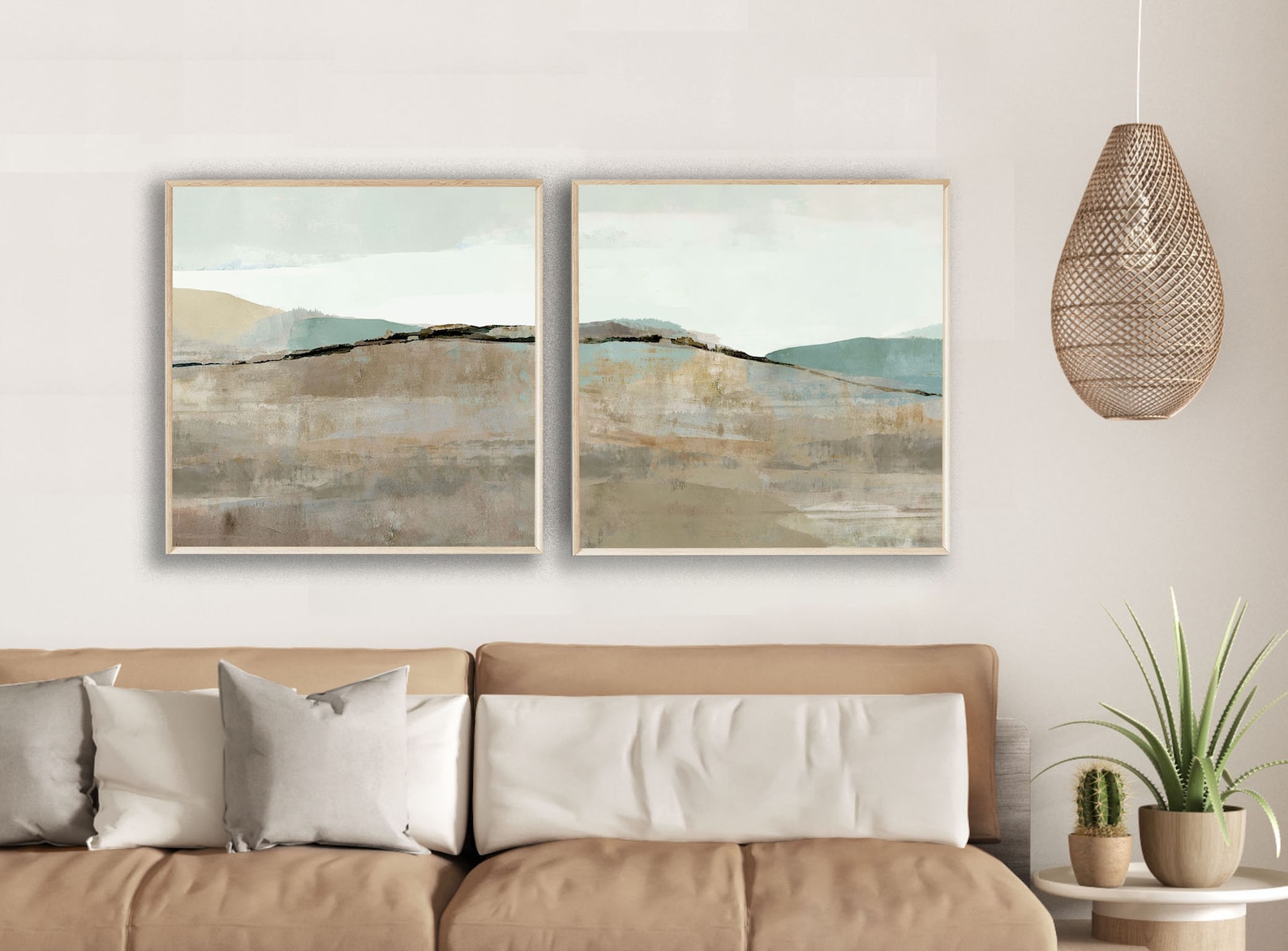 Natural Tones Mountain Landscape Painting Set of 2 / Duck Egg | Etsy UK