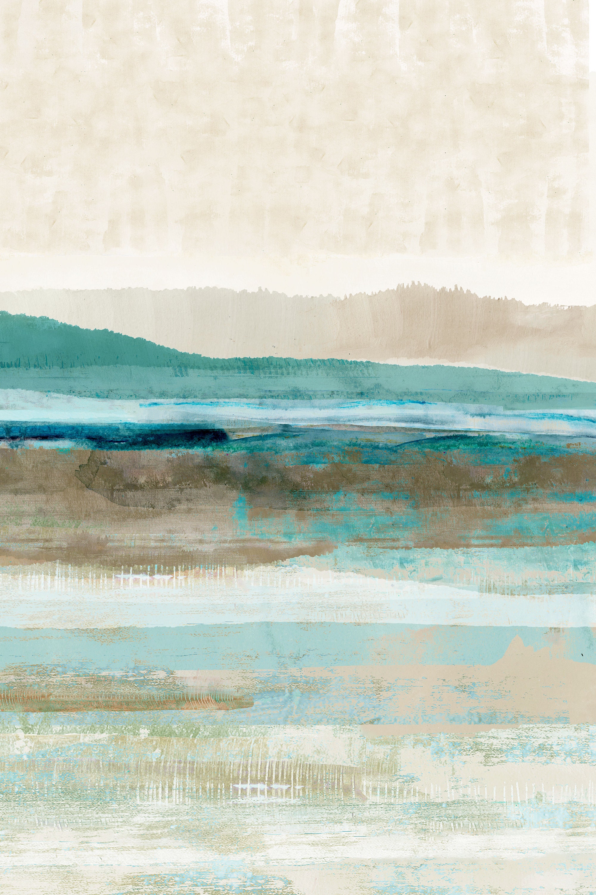 Large aqua abstract seascape set of 3 / coastal landscape | Etsy