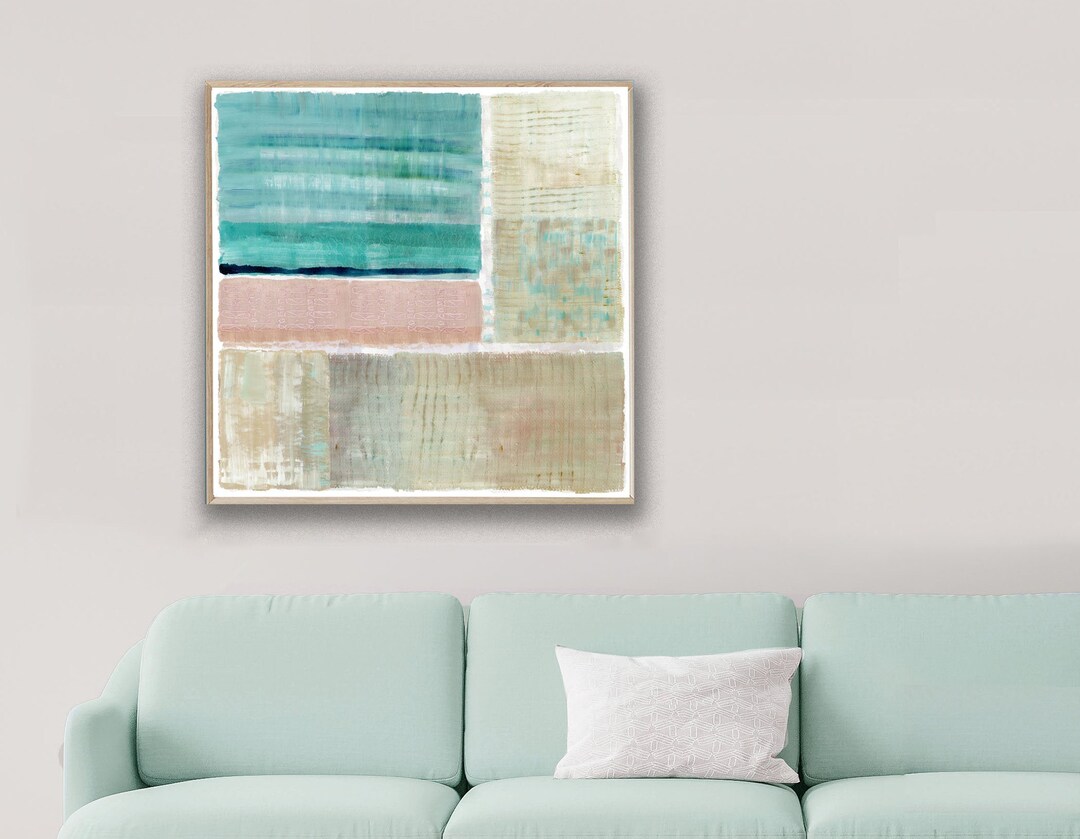 Mint and Pastel Pink Abstract Painting / Modern Beach House Decor ...