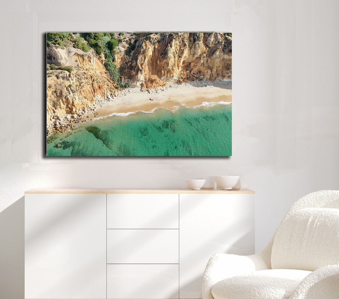 Beach Wall Art / Jade Green Ocean & Sandstone Cliffs / Ocean Art / High ...