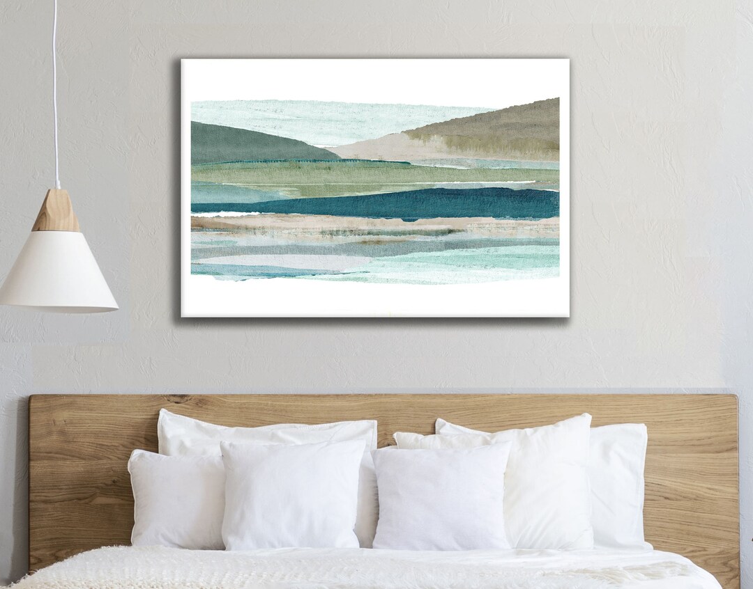 Green Abstract Landscape Painting / Hills and Ocean Wall Art / Coastal ...