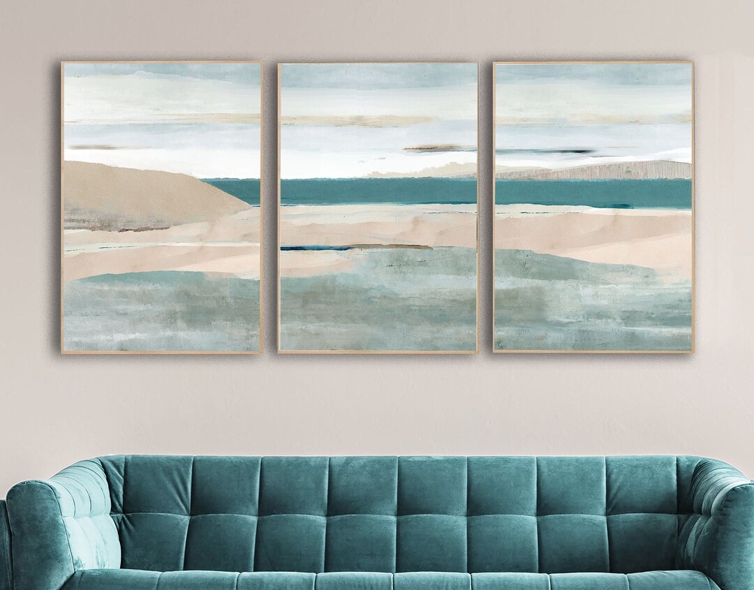 Coastal Wall Art Triptych / Abstract Seascape Set of 3 / Mint - Etsy