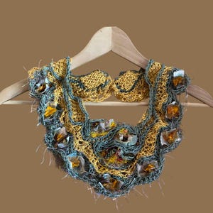 Unique Linen Capelet Fiber Art Scarf Necklace, Rustic Boho Cape Cover ...