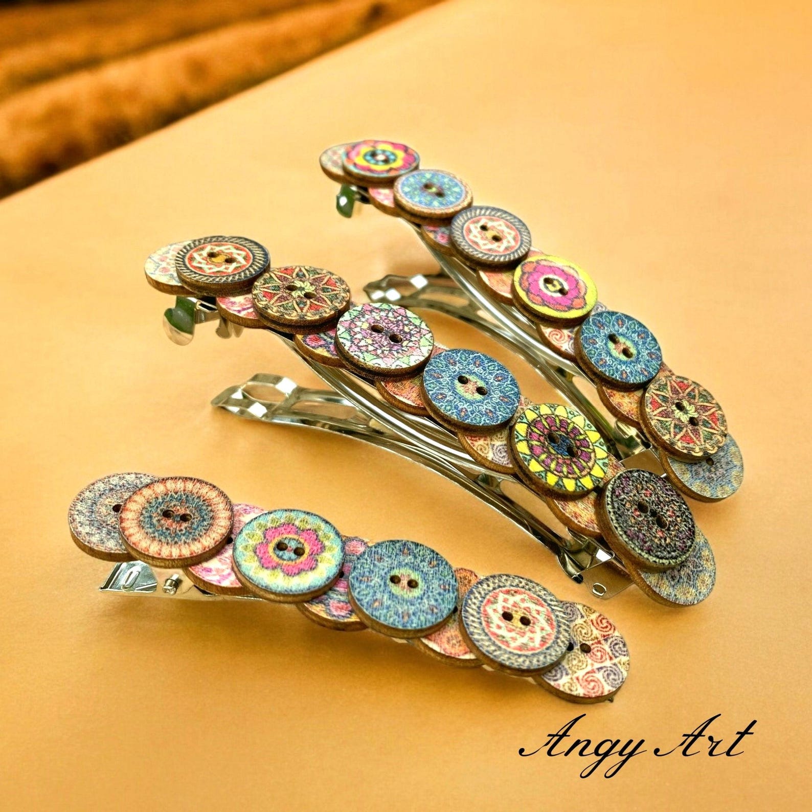Handmade Boho Barrette Alligator Hair Clip: Rustic Wooden Button Hair ...
