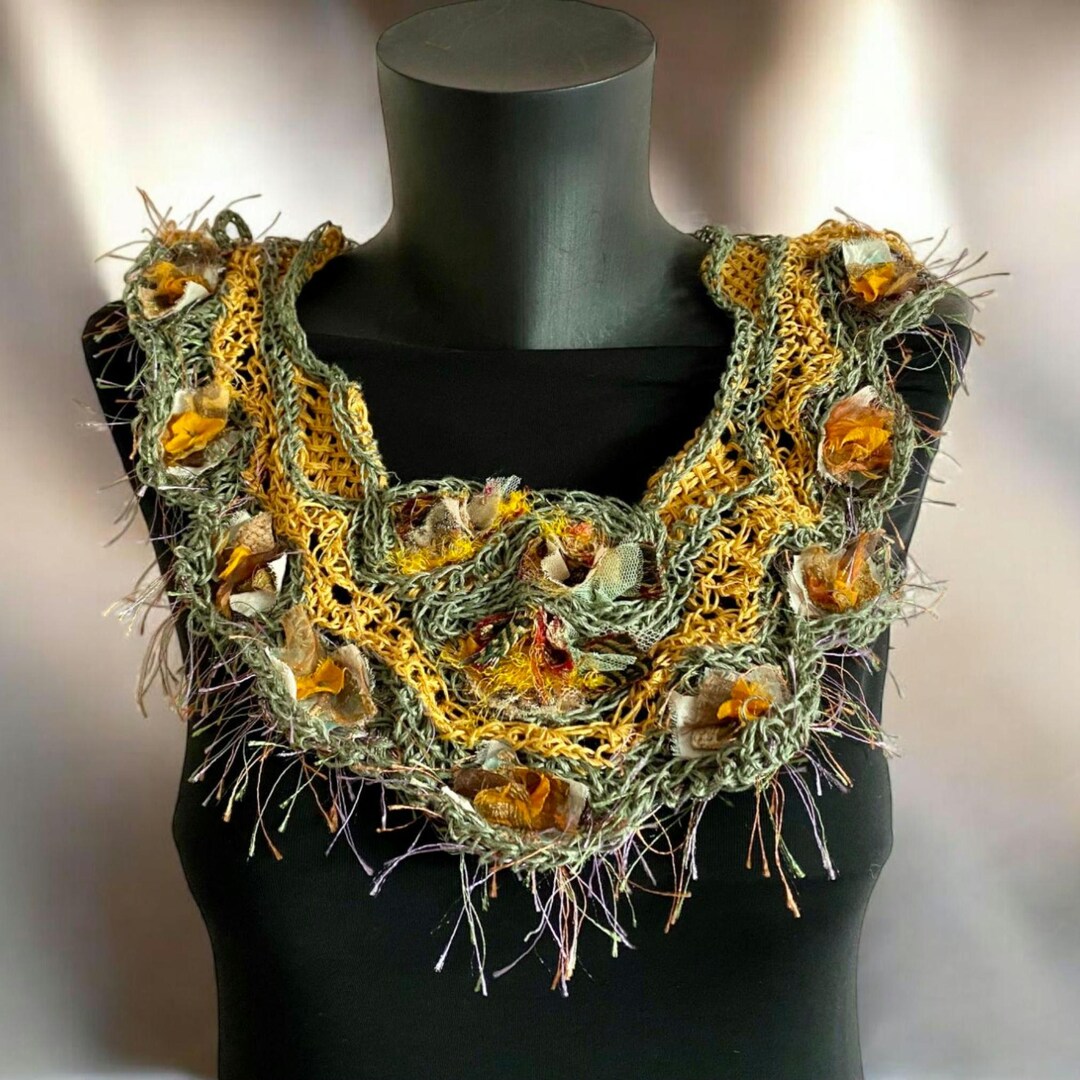 Unique Linen Capelet Fiber Art Scarf Necklace, Rustic Boho Cape Cover ...