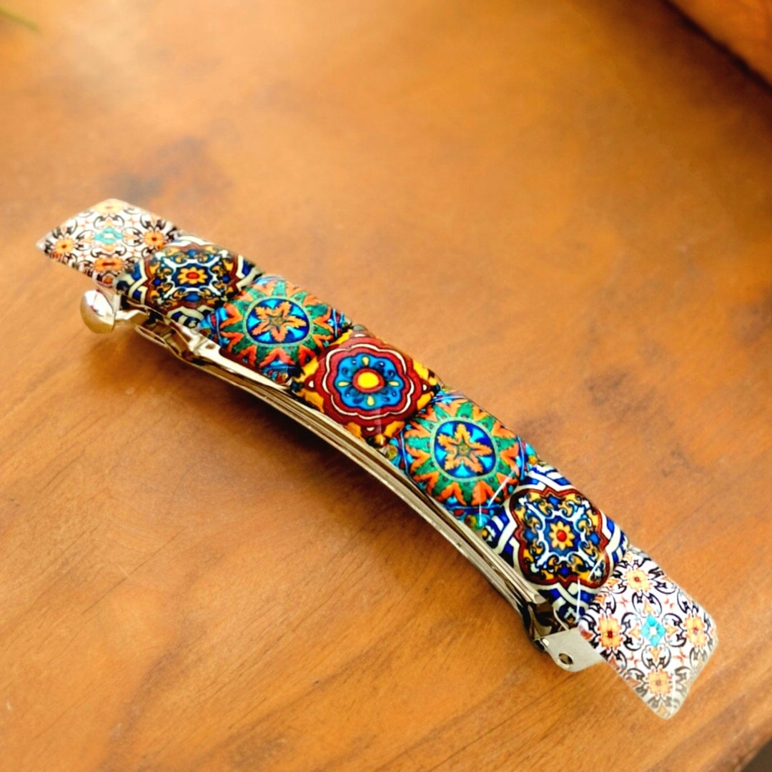 Hair Barrette for Women Glass Mosaic Design Boho Hair Clip for Thick ...