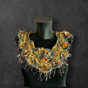 Unique Linen Capelet Fiber Art Scarf Necklace, Rustic Boho Cape Cover ...