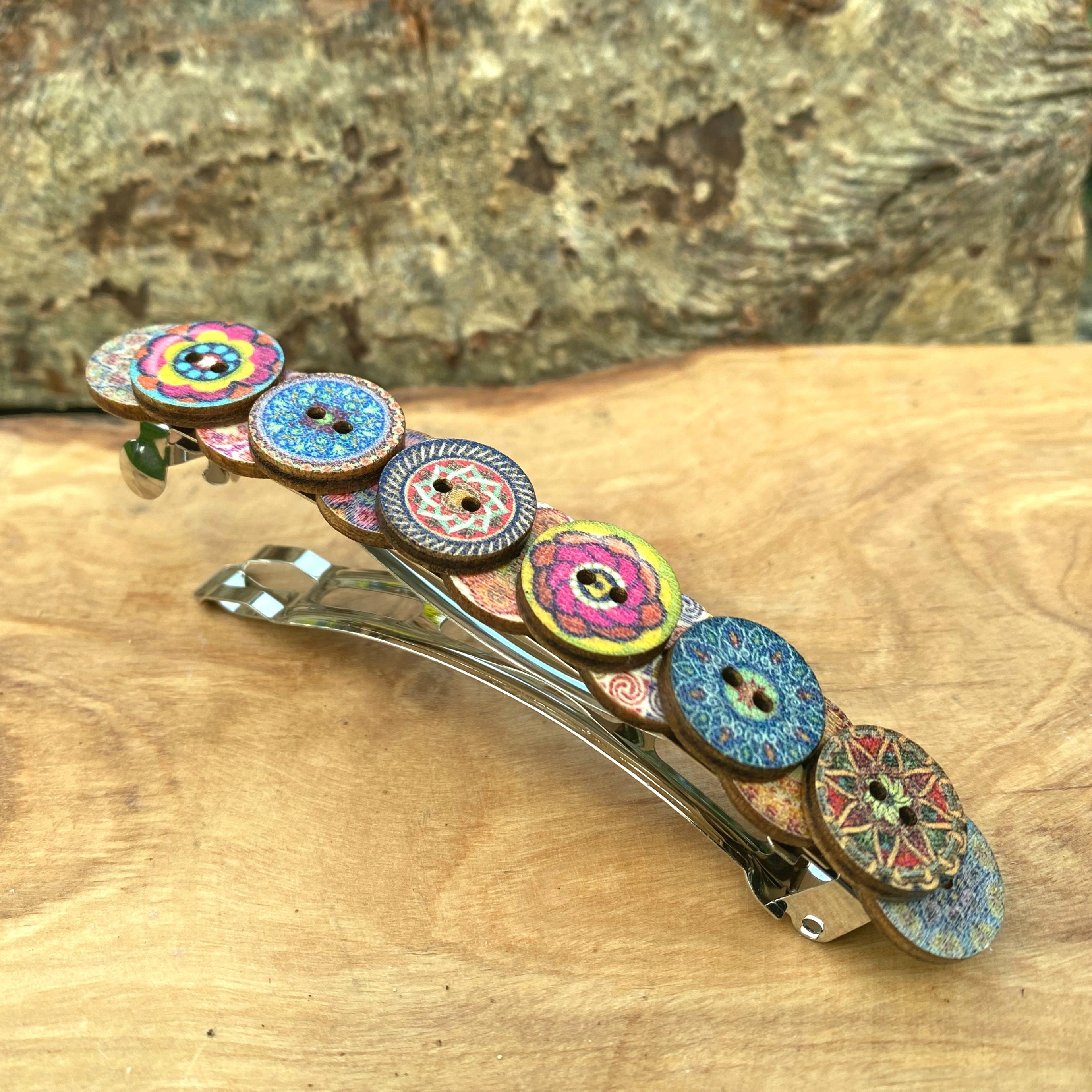 Handmade Boho Barrette Alligator Hair Clip: Rustic Wooden Button Hair ...