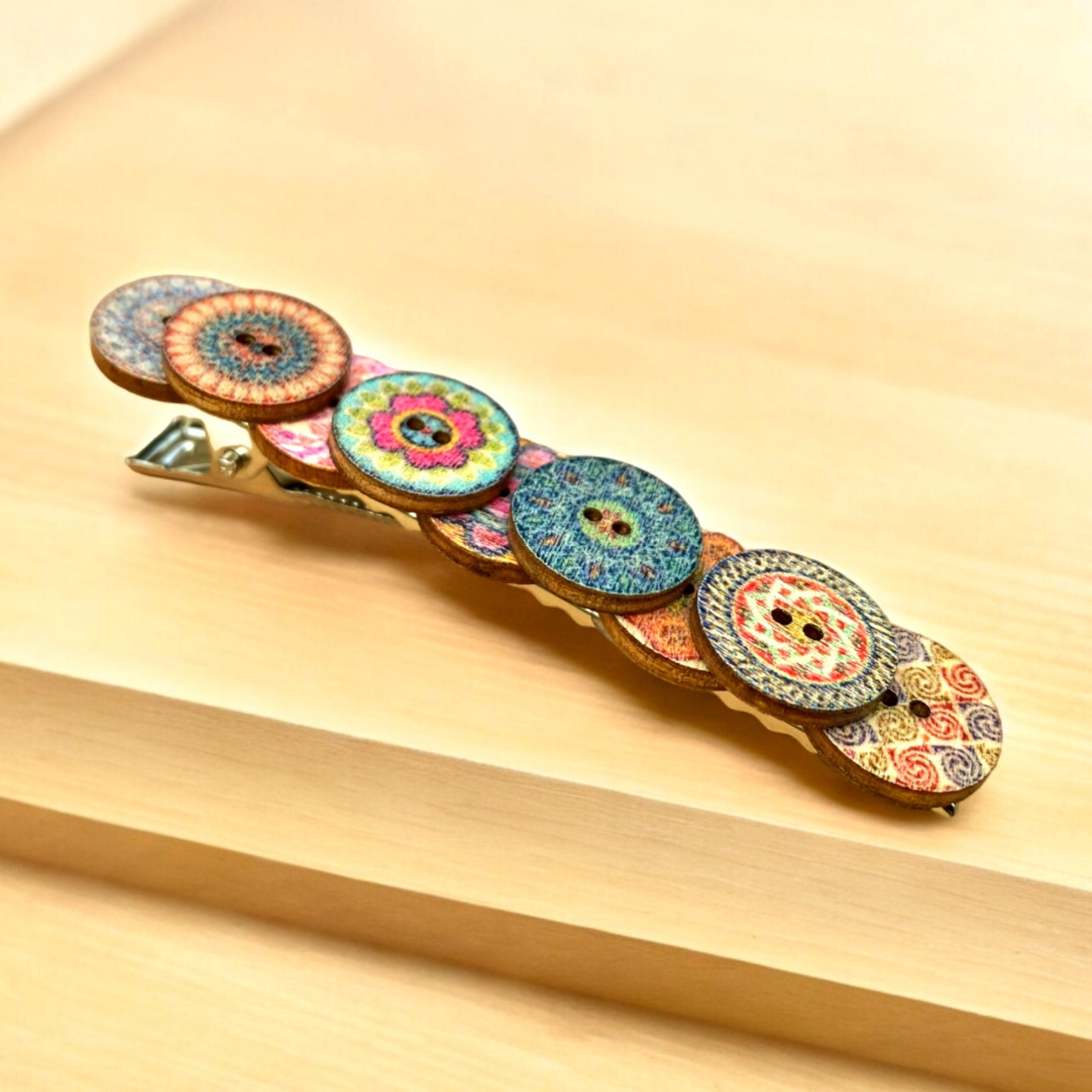 Handmade Boho Barrette Alligator Hair Clip: Rustic Wooden Button Hair ...