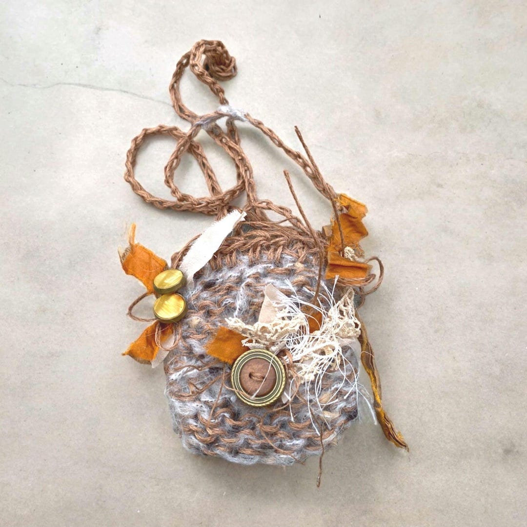 Boho Amulet Pouch Necklace, Linen Statement Jewelry, Earthy Tones - Etsy