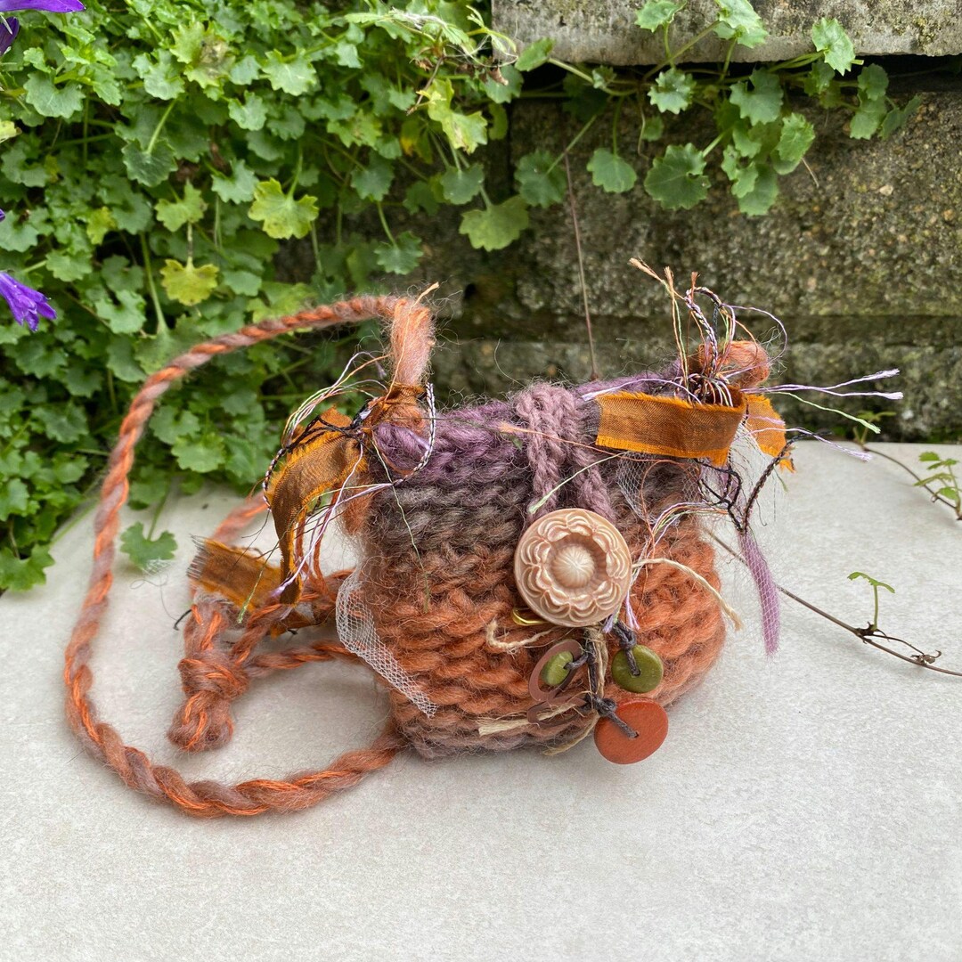 Handmade Boho Amulet Pouch Necklace Unique Crochet Wooly Talisman Bag ...