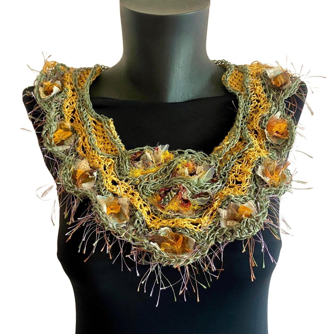 Linen Collar Necklace | Boho Linen Cape Necklace | Fiber Art Statement ...