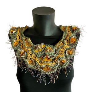Unique Linen Capelet Fiber Art Scarf Necklace, Rustic Boho Cape Cover ...