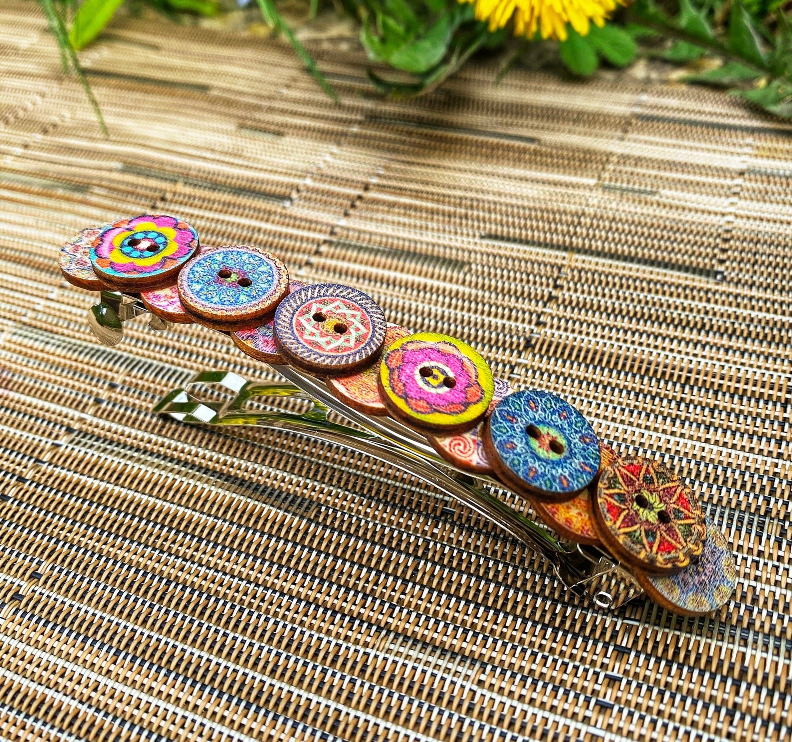 Handmade Boho Barrette Alligator Hair Clip: Rustic Wooden Button Hair ...