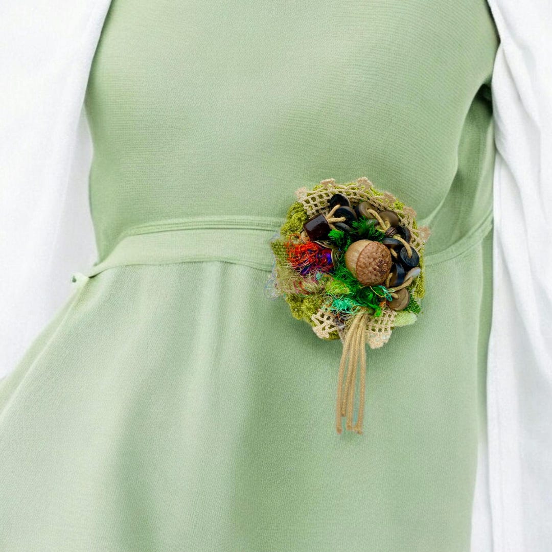 Green Textile Art Brooch for Women, Unique Handcrafted Accessories ...