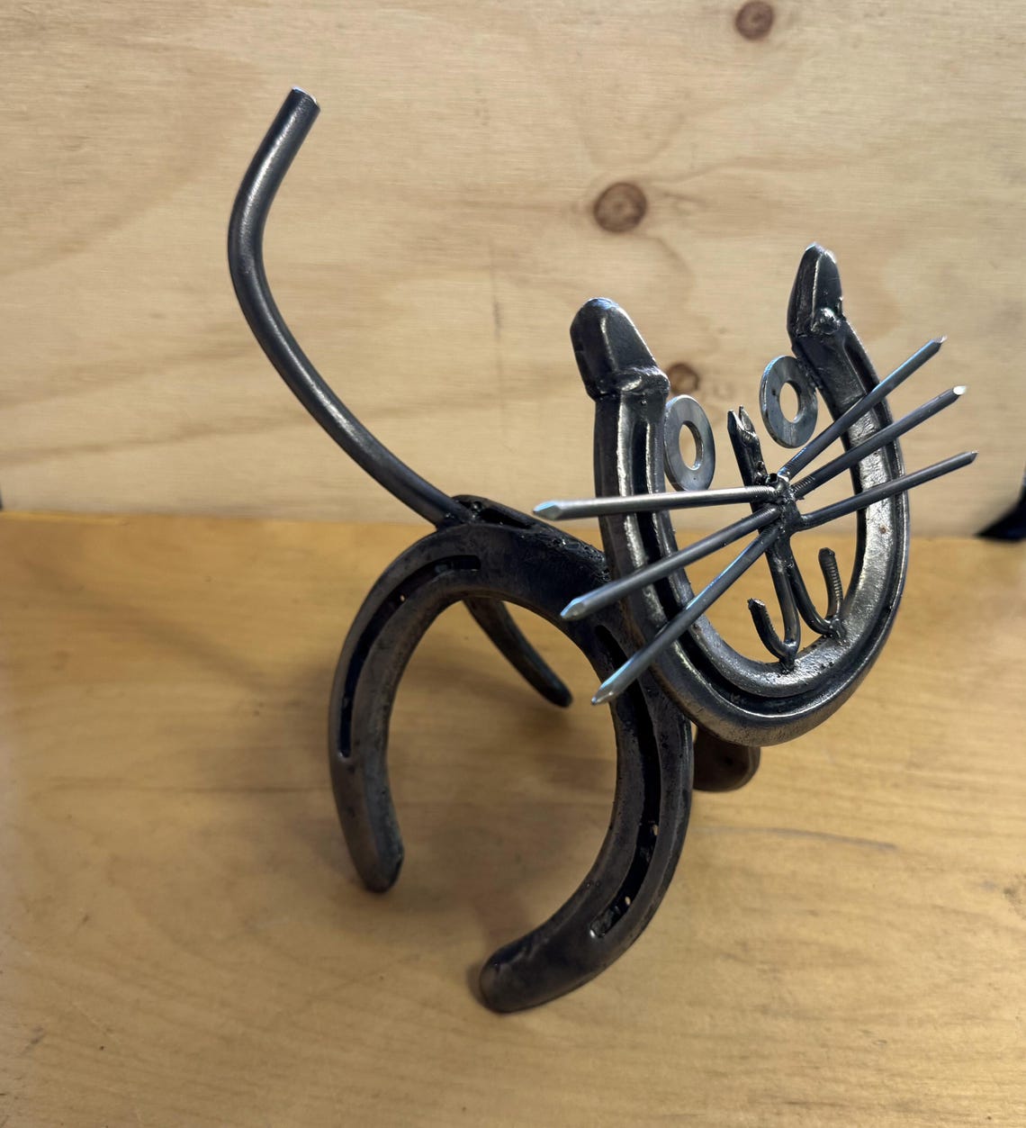 Horseshoe Metal Cat Sculpture, Scrap Metal Art - Etsy